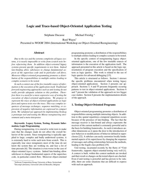 Pdf Logic And Trace Based Object Oriented Application Testing