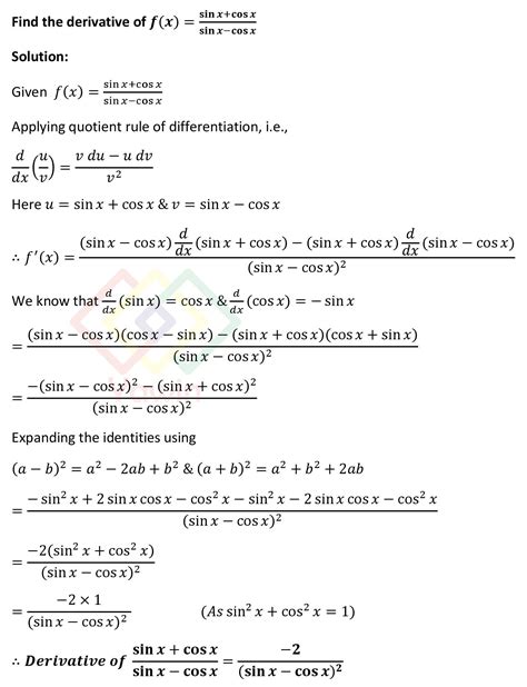 Find The Derivative Of F X Sinx Cosx Sinx Cosx Yawin