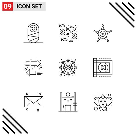 Group Of 9 Modern Outlines Set For Working Configuration Police Affiliate Arrows Editable Vector