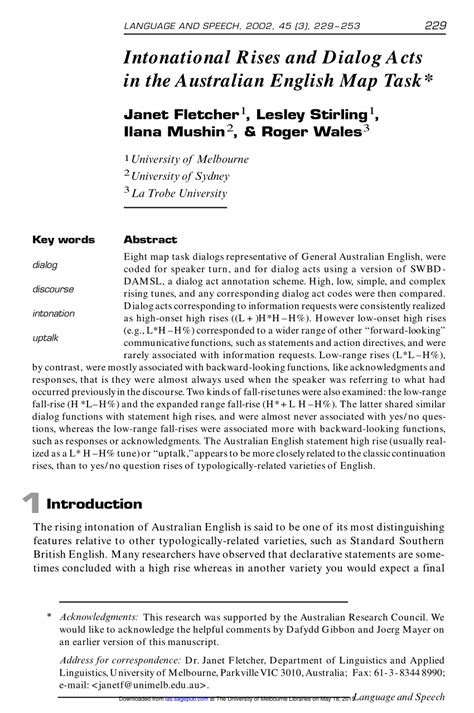 Pdf Intonational Rises And Dialog Acts In The Australian English Map Task