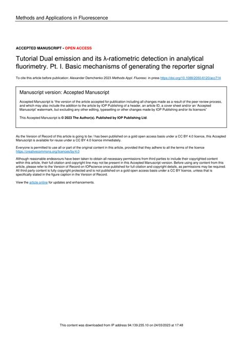 Pdf Tutorial Dual Emission And Its λ Ratiometric Detection In Analytical Fluorimetry Pt I
