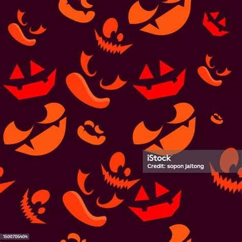 호박과 악마의 매끄러운 패턴 배경은 할로윈 밤에 으스스한 얼굴입니다 가을 아이디어 벡터 그림 벽지 직물 포장지에 대한 축제 10월에 대한 스톡 벡터 아트 및 기타 이미지
