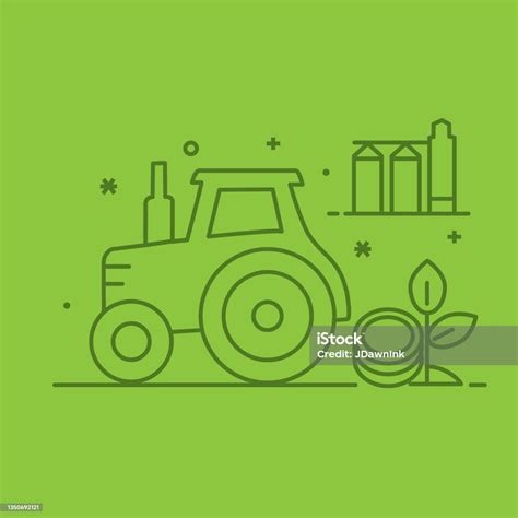 현금 작물과 곡물 엘리베이터 다채로운 얇은 라인 스타일 현대 농장 과 농업 아이콘 개념 트랙터 편집 스트로크 양곡기에 대한 스톡