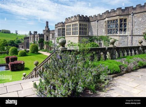 Exterior And Elizabethan Walled Gardens In Springtime Haddon Hall