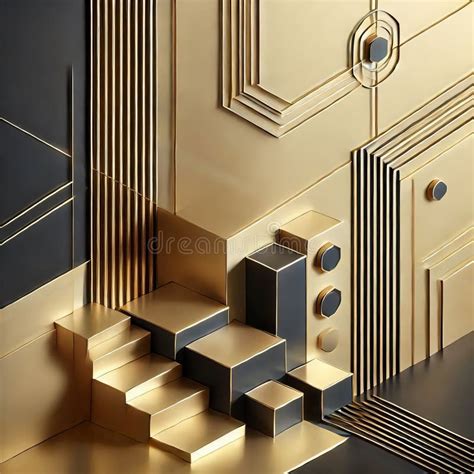 Modern Geometric Clean Lines And Geometric Shapes In Gold And Bl Stock Illustration