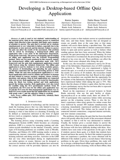 Developing A Desktop Based Offline Quiz Application Pdf Educational