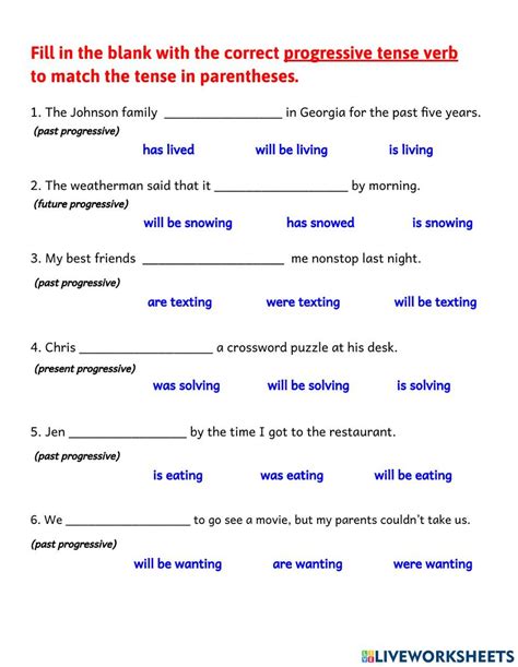 Progressive Tense Verbs Test Worksheet Artofit