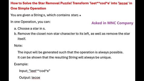 Sankar Karra On Linkedin How To Solve The Star Removal Puzzle Transform Leetcode Into