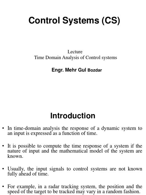 Lecture Time Domain Analysis Of Control Systems Pdf Steady State Signal Electrical