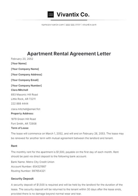 Free Apartment Rental Agreement Letter Template To Edit Online
