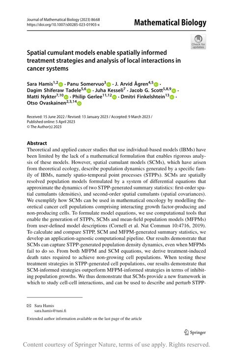 Pdf Spatial Cumulant Models Enable Spatially Informed Treatment