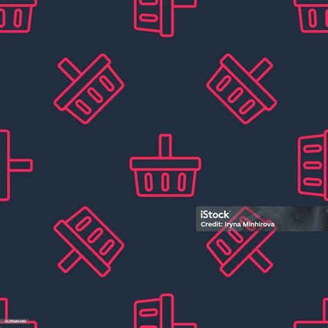 레드 라인 쇼핑 바구니 아이콘 은 검은 배경에 원활한 패턴을 격리 온라인 구매 개념 배달 서비스 기호 장바구니 기호 벡터 개념에 대한 스톡 벡터 아트 및 기타 이미지