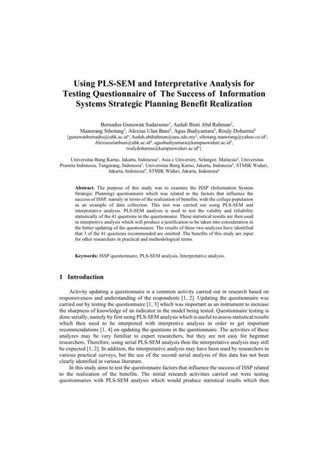 pdf using pls sem and interpretative analysis for testing questionnaire of the success of