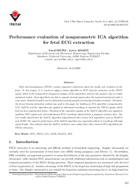Pdf Performance Evaluation Of Nonparametric Ica Algorithm For Fetal Ecg Extraction