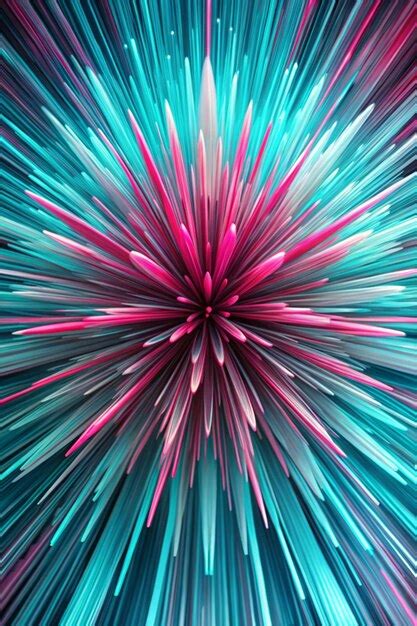 Dynamic Abstract Explosion Of Teal And Pink Streaks Radiating From A Central Point Resembling A