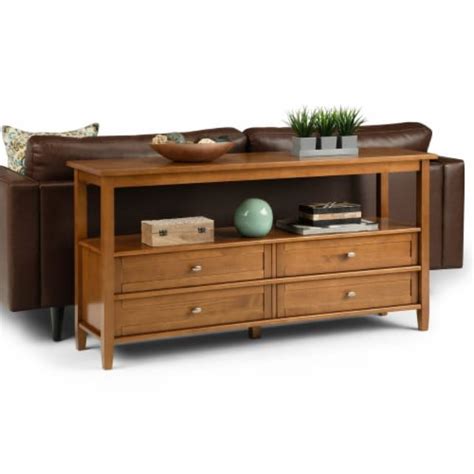 Simpli Home Warm Shaker Wide Console Table Solid Wood Entryway Storage