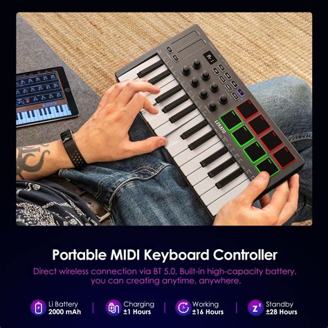 Lekato 25 Keys Midi Keyboard Controller Usb 8 Rgb Backlit Cubesuite So
