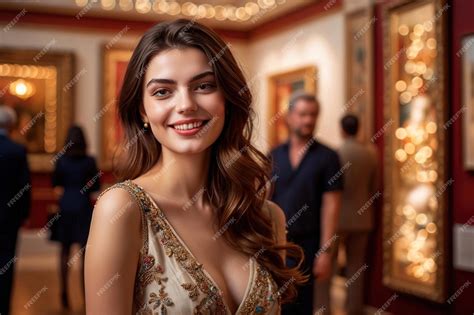 Elegant Woman In Luxury Art Gallery Sophisticated Wealthy Socialite