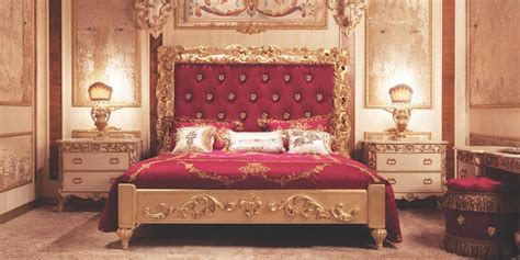 Red Italian Style Master Bed With Tufted Headboard