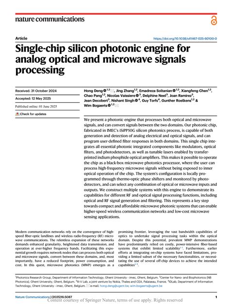 Pdf Single Chip Silicon Photonic Engine For Analog Optical And
