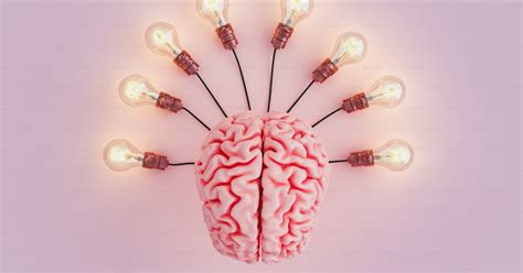 여러 개의 전구가 연결되고 조명이 켜진 뇌의 평면도 교육 아이디어 및 학습의 개념입니다 3d 렌더링 사진 Unsplash의 온라인 이미지