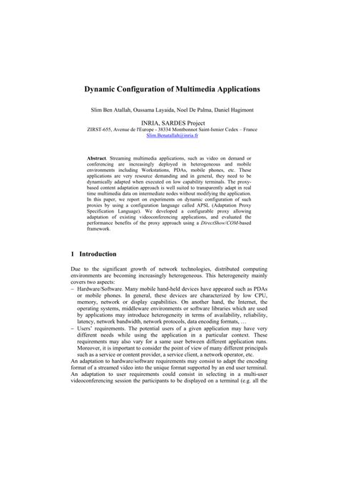 Pdf Dynamic Configuration Of Multimedia Applications