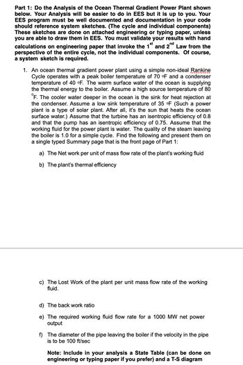 Answered Part 1 Do The Analysis Of The Ocean Thermal Gradient Power