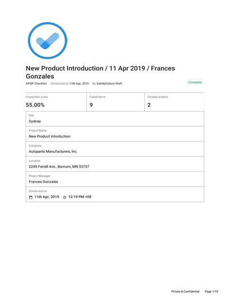 Apqp Checklist Sample Report Pdf Reliability Engineering Project Management