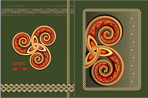 켈트족 트리플 트리플 나선형 장식으로 장식 표지 또는 인사말 카드용 템플릿입니다 켈트 매듭 패턴 호화로운 배경 벡터 그리기 포스터 배너 벽지 디자인을 인쇄합니다 켈트양식에