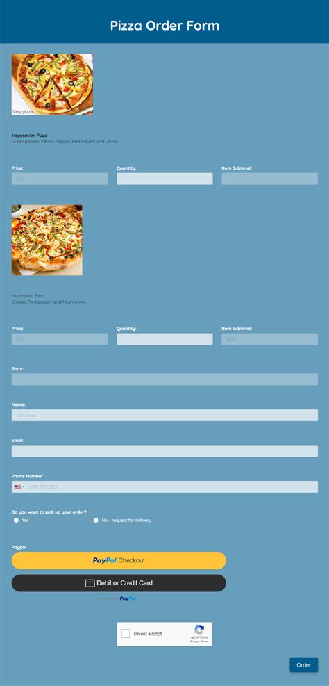 Delicious Pizza Order Form