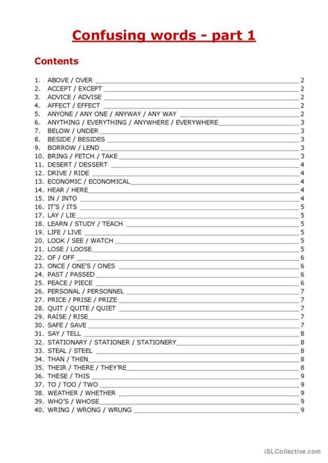 Confusing Words part 1 general voc Deutsch DAF Arbeitsblätter pdf doc
