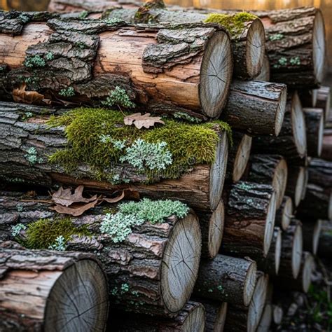 Fallen Oak Leaves Rest Atop Some Logs Adding To The Natural Appearance