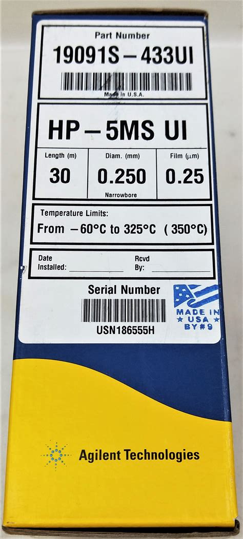 Used Agilent Hp 5ms Ui 19091s 433ui Capillary Column 30m X 025mm X 025µm For Sale At Chemis