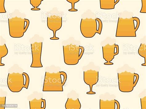맥주 잔 완벽 한 패턴입니다 다양한 모양의 안경에 거품이 있는 맥주 줄기 유리 받침과 맥주 잔 포스터 배너 및 판촉물을 디자인하십시오 벡터 그림 0명에 대한 스톡 벡터 아트