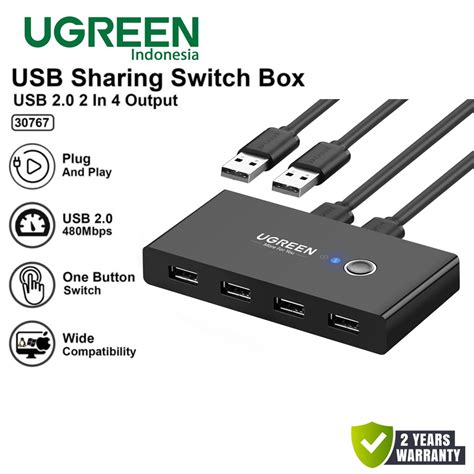 Jual Ugreen 30767 Usb Sharing Switch Box Usb 2 In 4 Output Usb 2 0 For Pc Laptop 5gbps Share