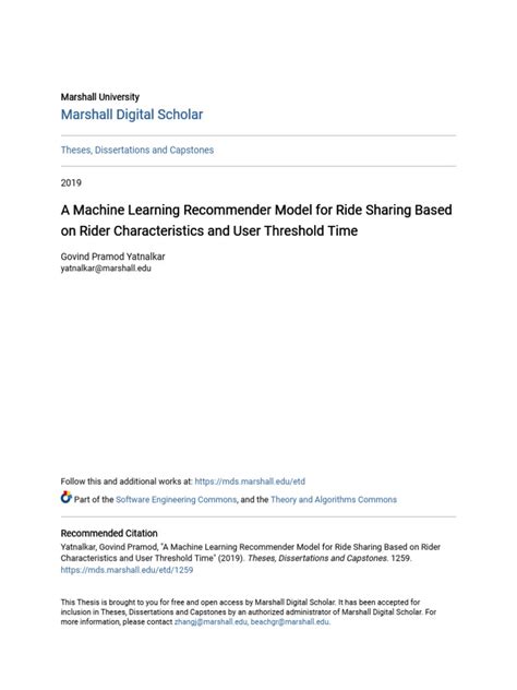 A Machine Learning Recommender Model For Ride Sharing Based On Ri Pdf Statistical