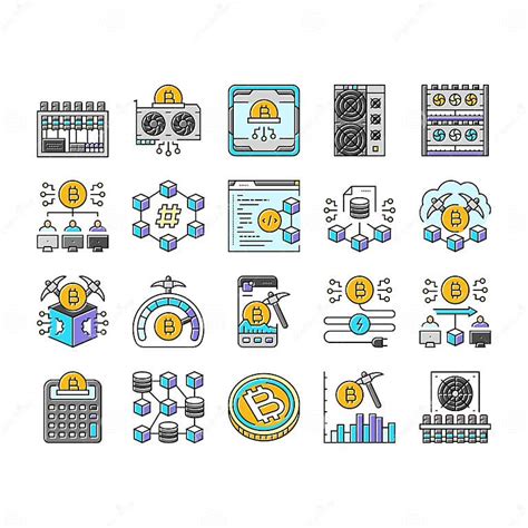 Cryptocurrency Mining Blockchain Icons Set Vector Stock Illustration