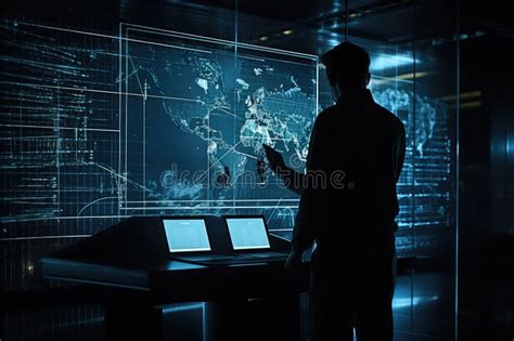 Hacker In A Dark Room Illuminated By Screens Displaying Complex Code And Digital Security