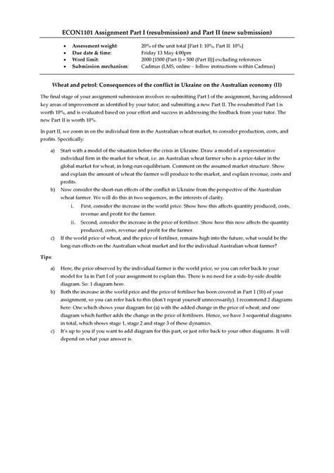 Assignment Part II Instructions ECON1101 Assignment Part I