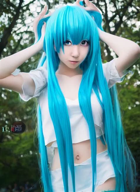 Cute Beautiful Asian Cosplay Girl With Long Blue Hair Stable Diffusion