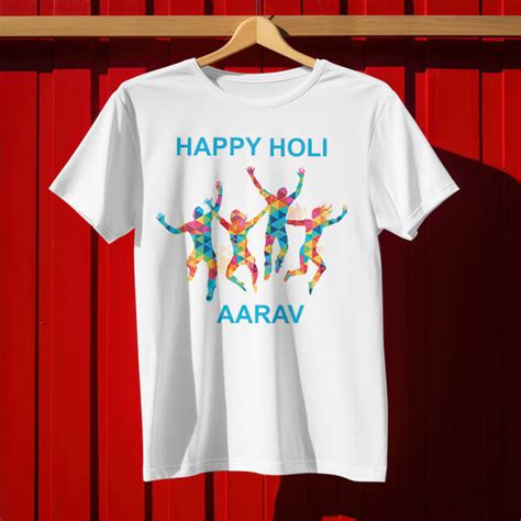 Buy Happy Holi Customized Printed Unisex Half Sleeves T Shirt For Men And Women Yourprint