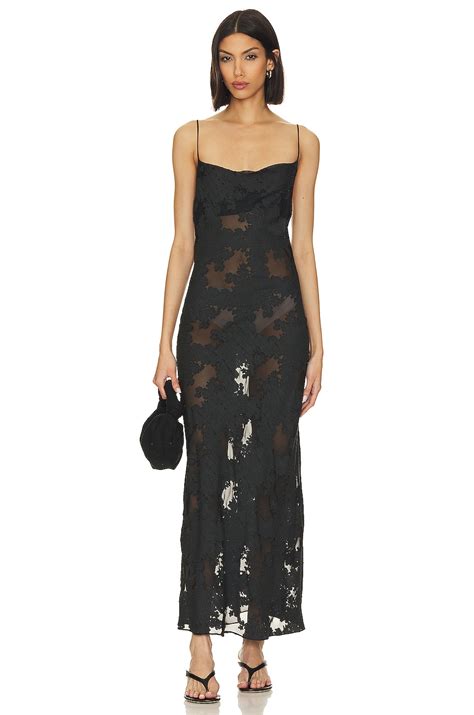 St Agni Semi Sheer Floral Dress In Black Revolve