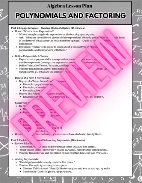 Polynomials And Factoring Pdf Ppt Algebra Lesson Plan By Scholastic Champions