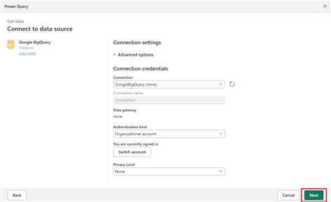 ตวเชอมตอ Google BigQuery Power Query Microsoft Learn