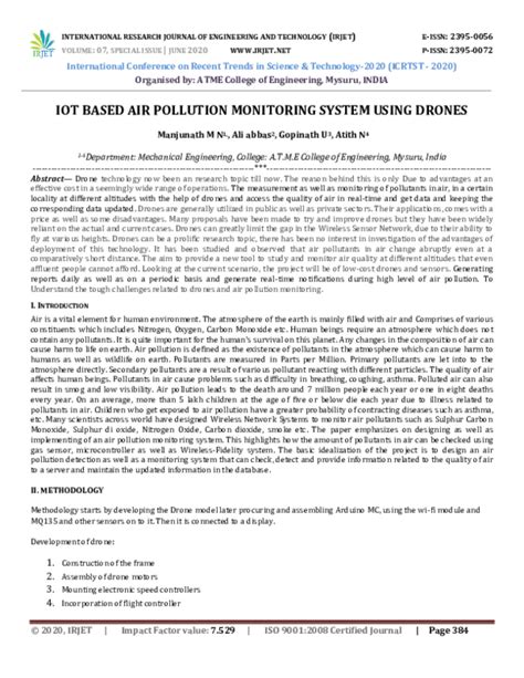 Pdf Irjet Iot Based Air Pollution Monitoring System Using Drones