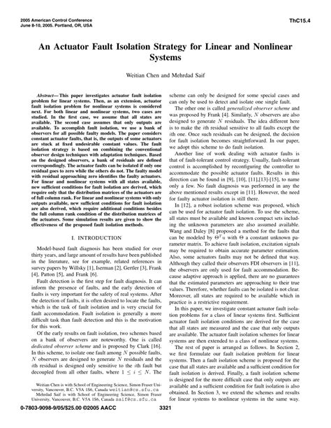 Pdf An Actuator Fault Isolation Strategy For Linear And Nonlinear Systems
