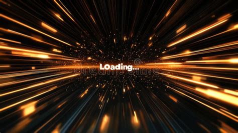 Loading Word On Black Digital Technology Background Golden Lines On Monitor Screen Stock