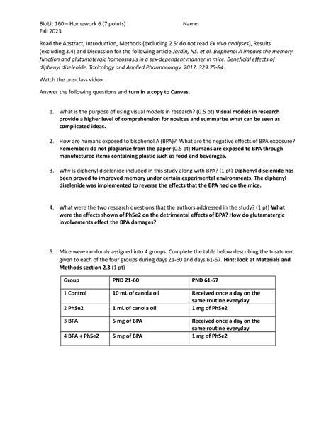 Bio Lit Hw 6 Read The Abstract Introduction Methods Excluding 25