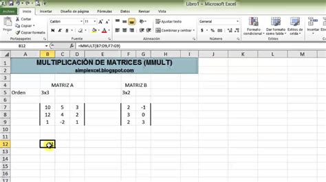 Multiplicación de matrices en Excel Simplexcel YouTube