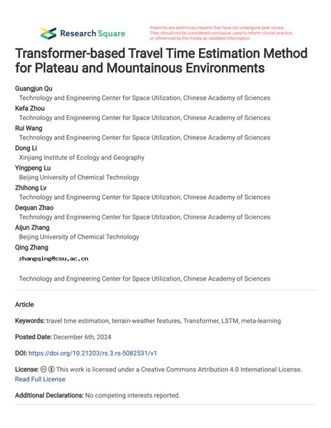Pdf Transformer Based Travel Time Estimation Method For Plateau And